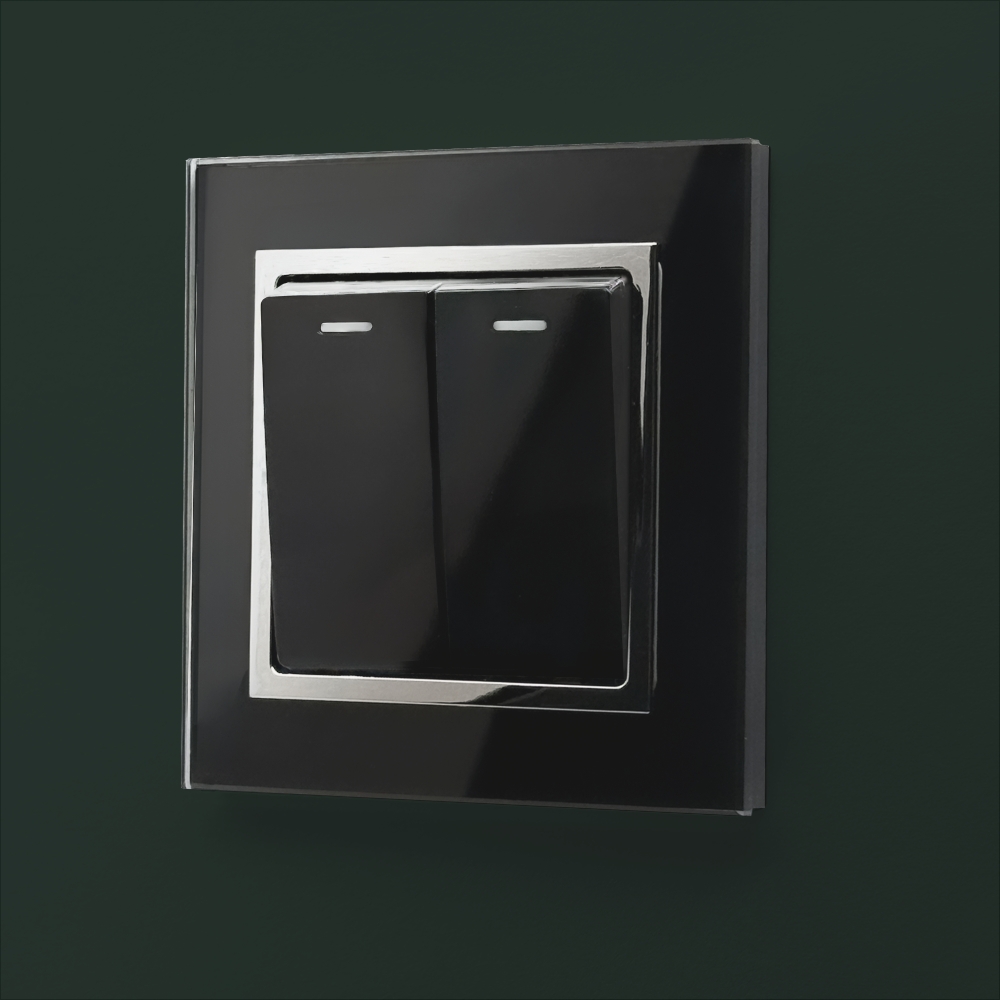 Crystal CT 2 Gang Rocker Light Switch Black RetroTouch Light Switches & Plug Sockets